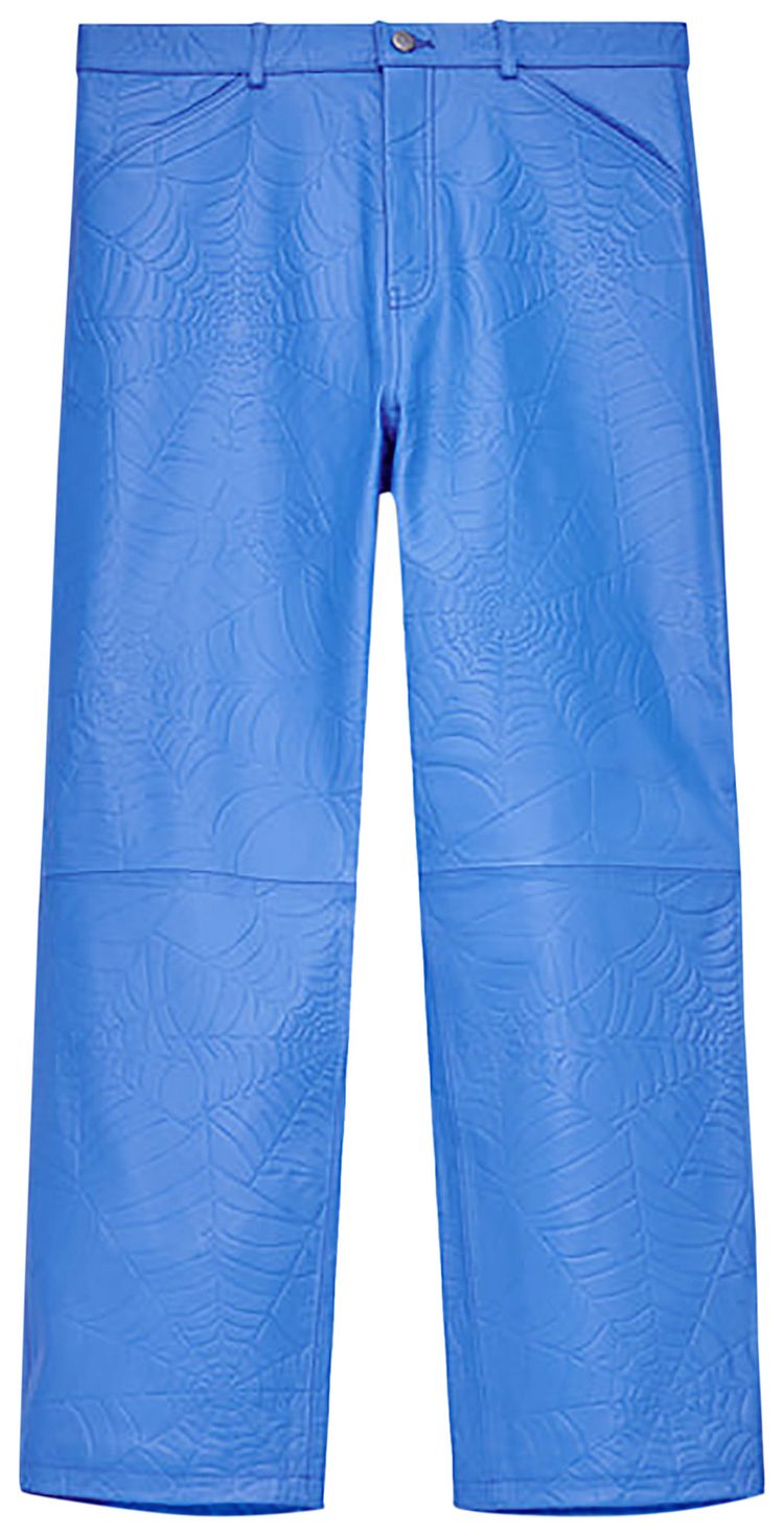 Buy Sp5der Debossed Web Leather Pant 'Blue' - M11PA006W2BL | GOAT