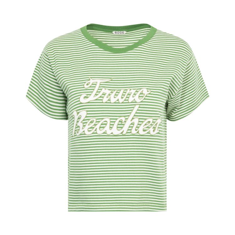 Buy Bode Truro Stripe Cropped Tee 'Green/Cream' - WRS24CS011 GREE | GOAT