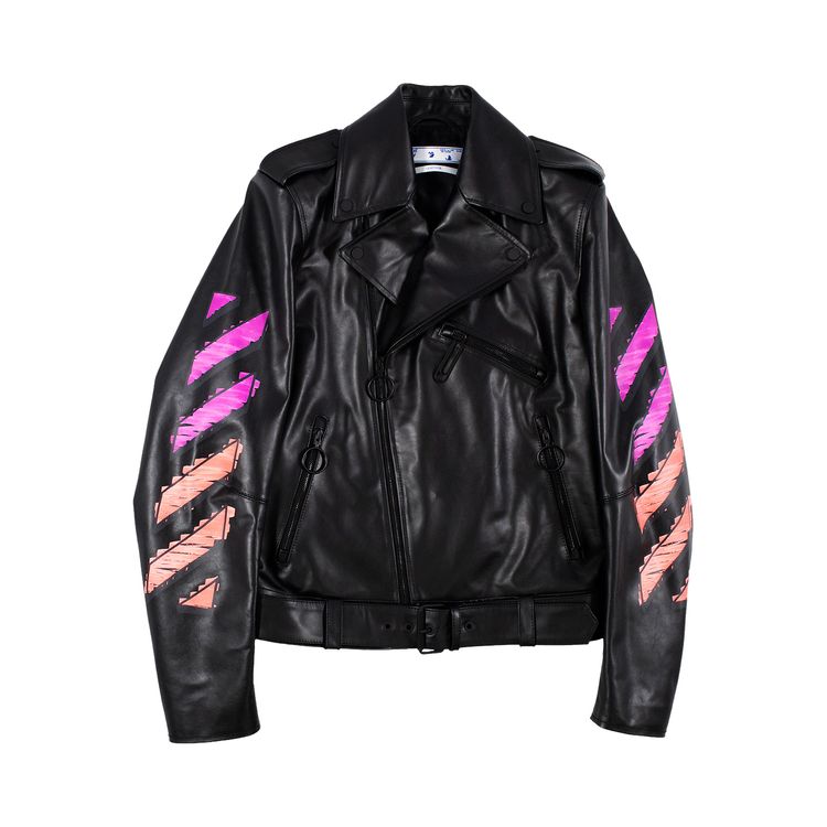 Buy Off-White Leather Biker Jacket 'Black/Fuchsia ...