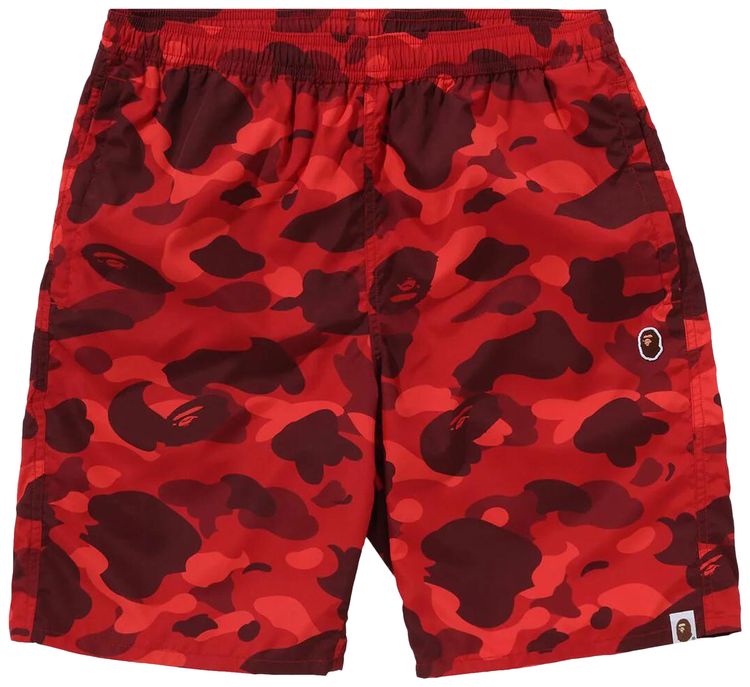 Buy Bape Color Camo Ape Head One Point Beach Shorts Red 1k30 153