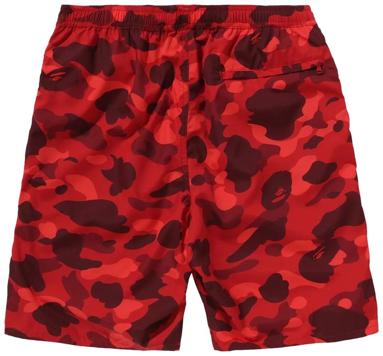 Buy Bape Color Camo Ape Head One Point Beach Shorts Red 1k30 153
