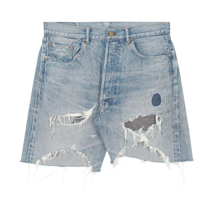 Buy SAINT Mxxxxxx Damage Denim Shorts 'Blue' - SM YS8 0000 54 | GOAT