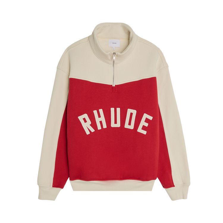 Buy Rhude Contrast Quarter Zip Varsity Jacket 'Red/Cream ...
