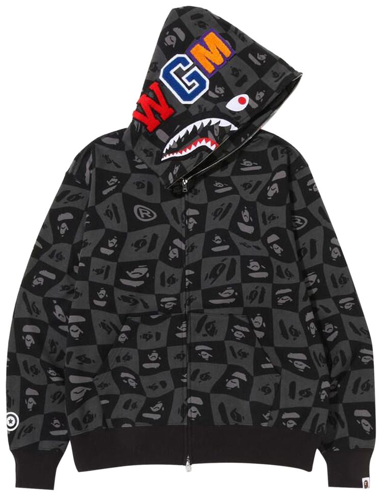 Buy BAPE Distortion Shark Relaxed Fit Full Zip Hoodie 'Black' - 1I80 115 002 BLACK | GOAT