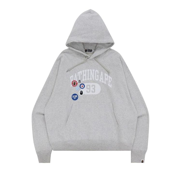 Buy BAPE Badge Motif Loose Fit Pullover Hoodie 'Grey' - 1H80 114 012 ...
