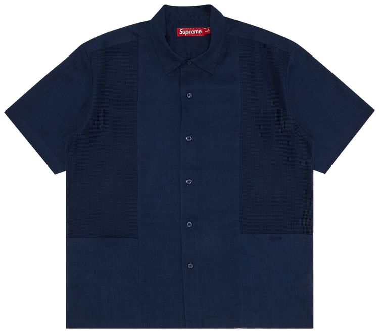 Buy Supreme Mesh Panel Linen Short-Sleeve Shirt 'Navy' - SS24S13 NAVY ...