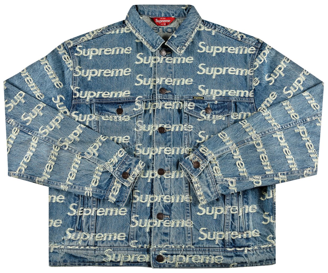 Buy Supreme Frayed Logos Denim Trucker Jacket 'Blue' - SS21J29 BLUE | GOAT