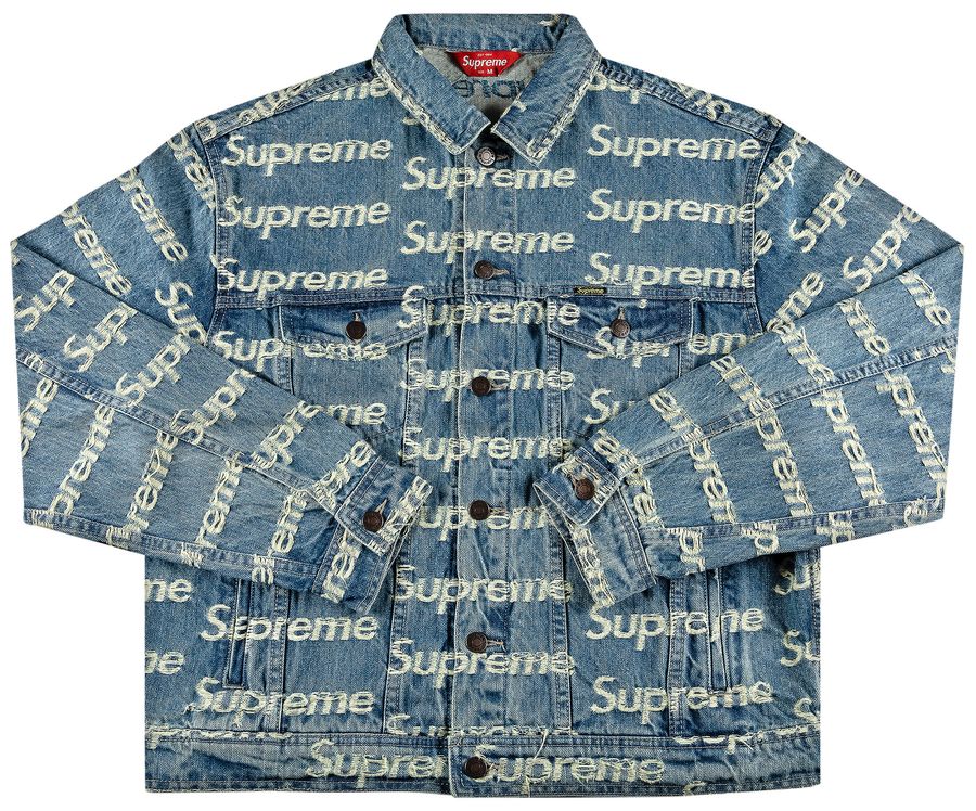 Buy Supreme Frayed Logos Denim Trucker Jacket 'Blue' - SS21J29 BLUE | GOAT