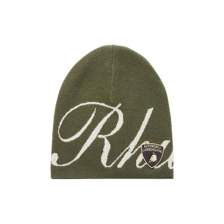 Buy Rhude x Automobili Lamborghini Script Knit Beanie 'Olive/Ivory ...