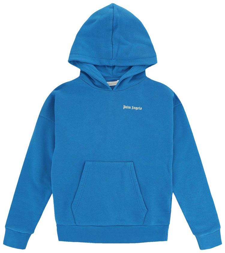 Buy Palm Angels Kids Logo Hoodie 'Blue/White' - PBBB002S22FLE0014001 | GOAT