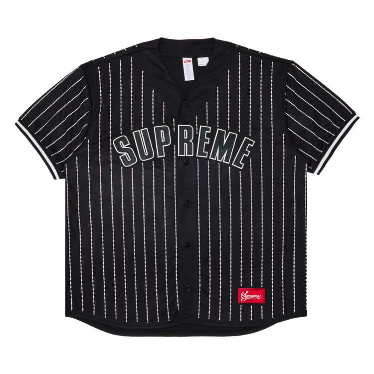 Buy Supreme Rhinestone Stripe Baseball Jersey 'Black' - SS22KN44 BLACK ...