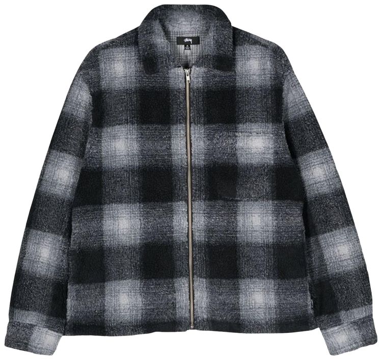 Buy Stussy Zip Sherpa Shadow Plaid 'Black' - 1110224 BLAC | GOAT