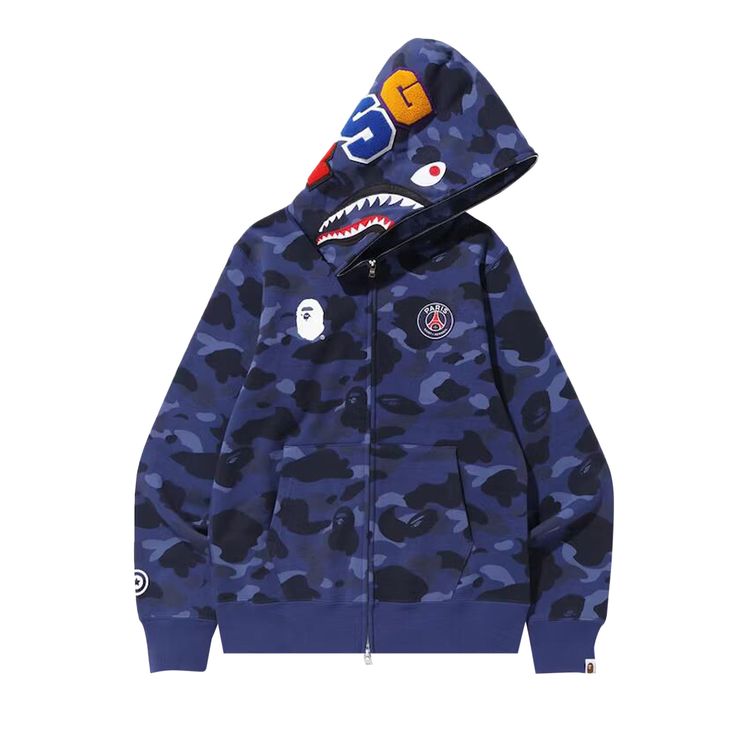 Buy BAPE x PSG Shark Full Zip Hoodie 'Navy' - 0039 1FW180319XPSF NAVY ...