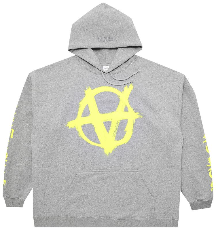 Buy Vetements Double Anarchy Logo Hoodie 'Grey Melange/Neon Yellow ...