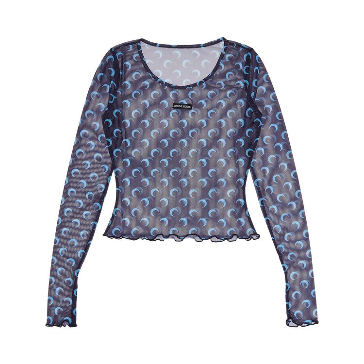 Buy Marine Serre Moon Printed Mesh Second Skin Cropped Top 'Navy ...