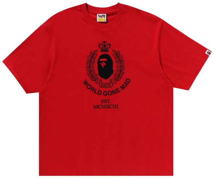 Buy BAPE Crest College Logo Relaxed Fit Tee 'Red' - 1K80 110 339 RED | GOAT