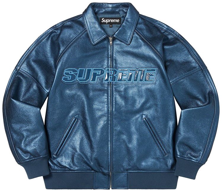 Buy Supreme Silver Surfer Leather Varsity Jacket 'Blue' - SS22J53 BLUE ...