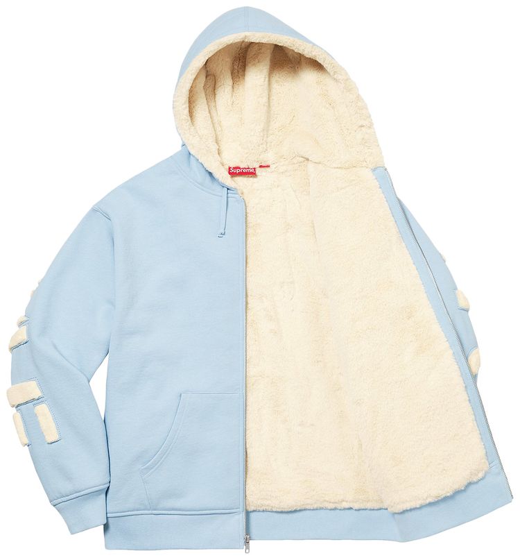 Buy Supreme Faux Fur Lined Zip Up Hooded Sweatshirt 'Light Blue' - FW22SW18 LIGHT BLUE | GOAT