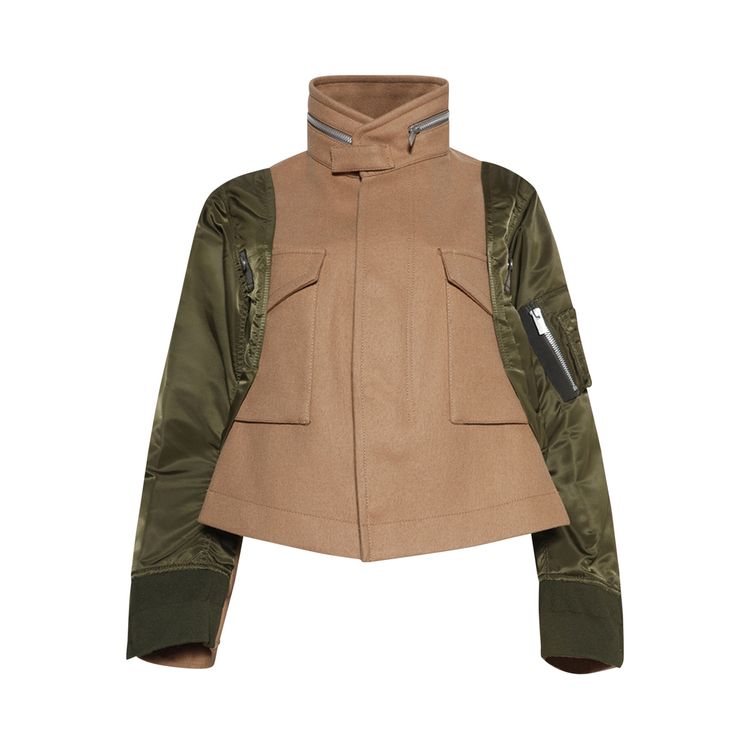 Buy Sacai Wool Melton x Nylon Twill Jacket 'Beige/Olive' - 24 07331 637 ...