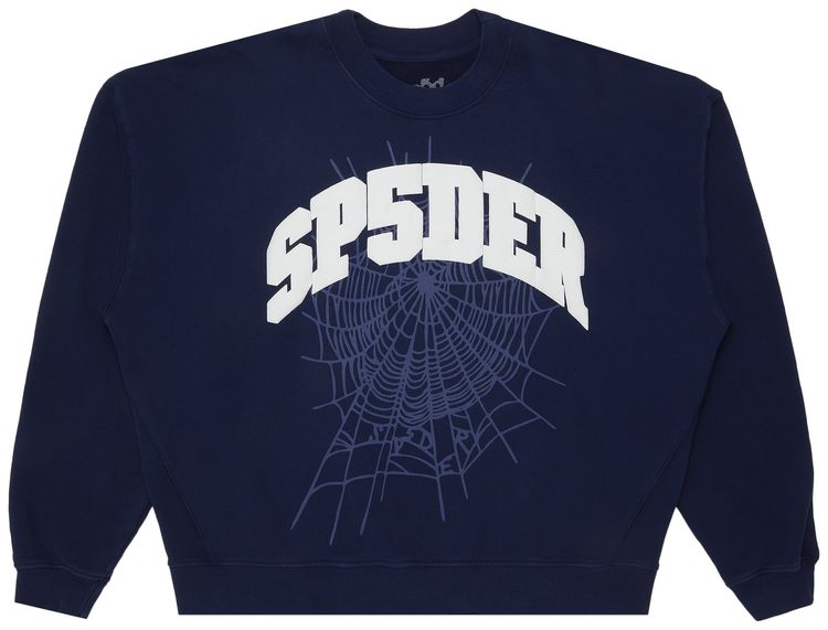 Buy Sp5der Varsity Web Crewneck 'Navy' - M01SS003VWNW | GOAT