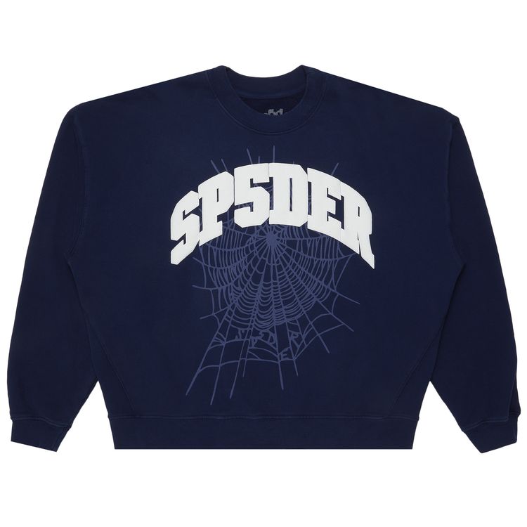 Buy Sp5der Varsity Web Crewneck 'Navy' - M01SS003VWNW | GOAT