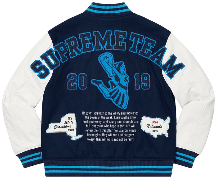 Buy Supreme Team Varsity Jacket 'Navy' - FW19J91 NAVY | GOAT