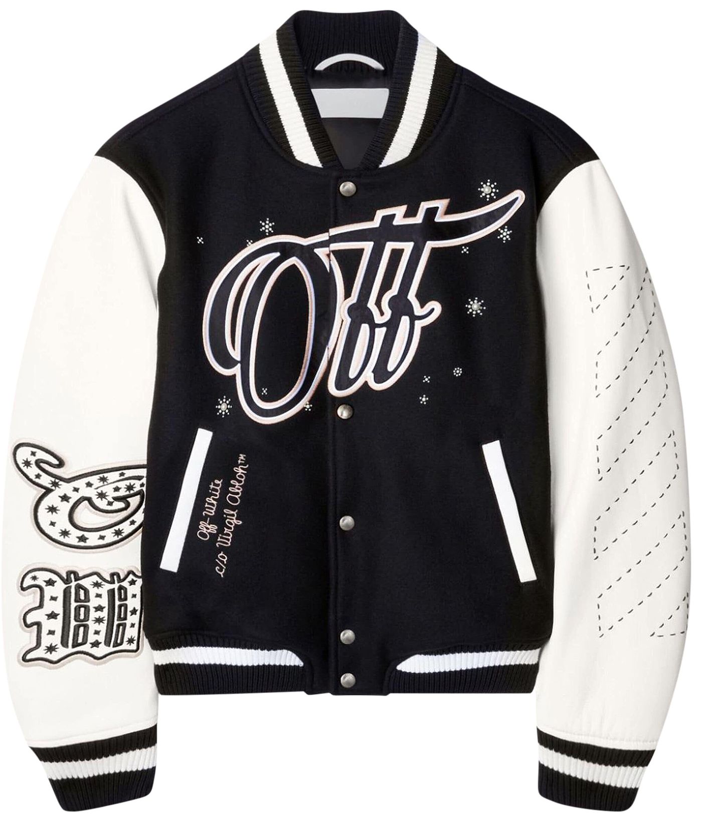 Buy Off-White Embroidered Bling Stars Varsity Jacket 'Black/Off-White ...
