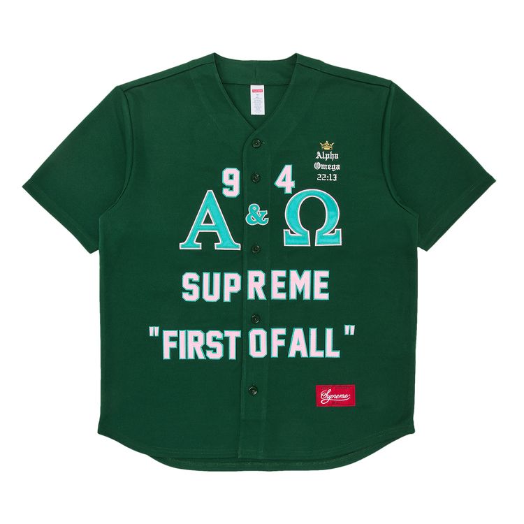 Buy Supreme Alpha Omega Baseball Jersey 'Green' - FW24KN13 GREEN | GOAT AU