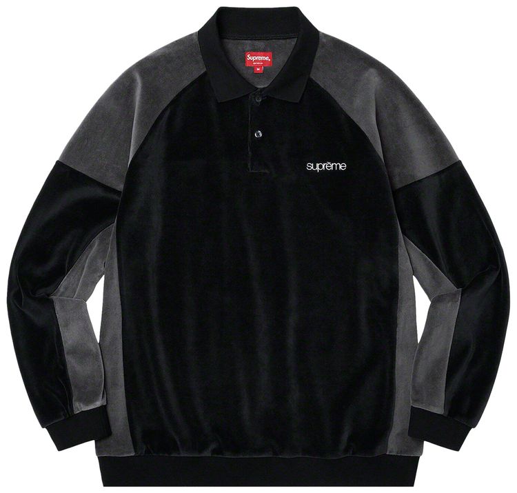 Buy Supreme Paneled Velour Long-Sleeve Polo 'Black' - FW22KN51 BLACK | GOAT