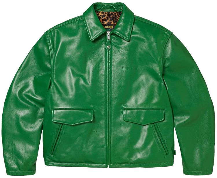Buy Supreme x Schott Leather Racer Jacket 'Green' - FW24J29 GREEN | GOAT