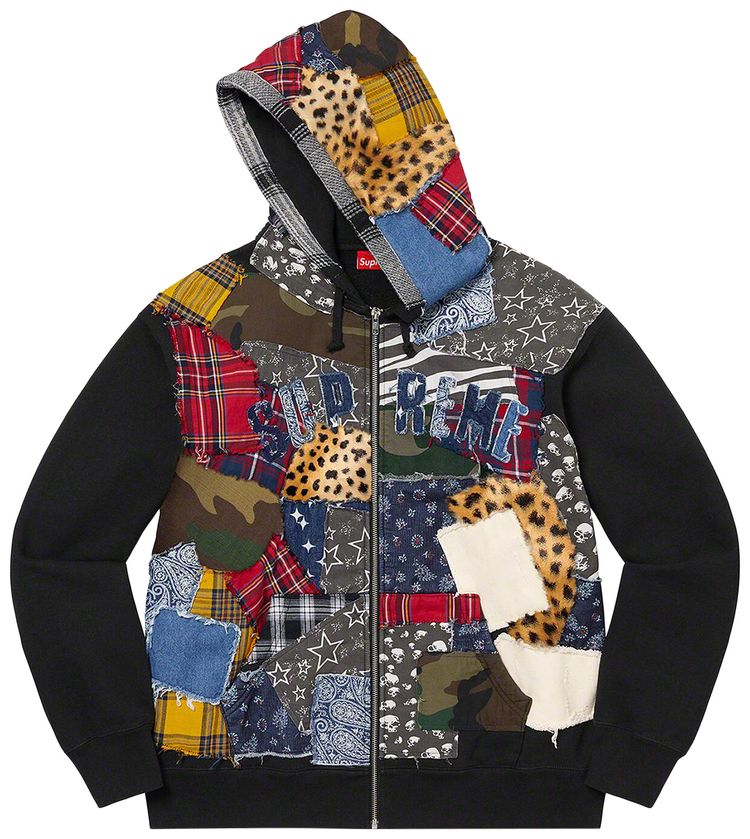 Buy Supreme Patchwork Zip Up Hooded Sweatshirt 'Black' - FW22SW85 BLACK | GOAT