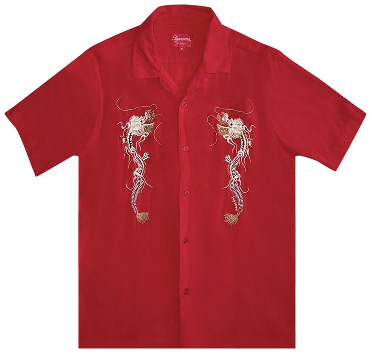 Buy Supreme Dragon Embroidered Short-Sleeve Shirt 'Red' - SUPFW18725 | GOAT