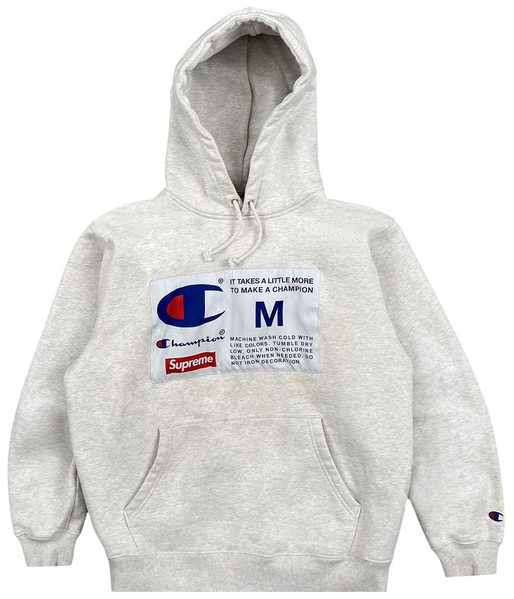 Buy Supreme x Champion Label Hoodie 'Grey' - FW160106 GREY | GOAT