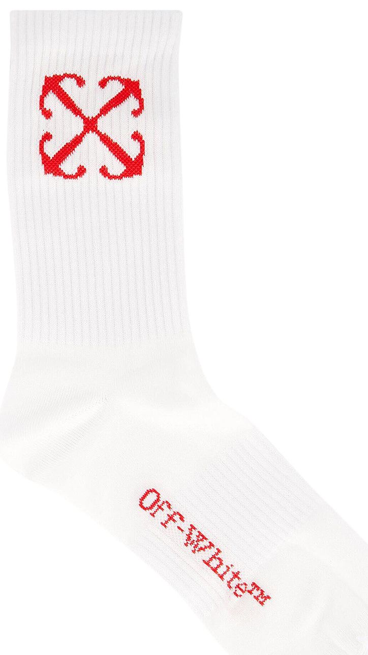 Buy Off-White Arrow Mid Calf Knit Socks 'White/High Risk Red ...