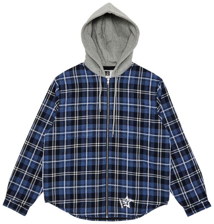 Buy Sp5der Hooded Zip Flannel Shirt Jacket 'Blue Plaid' - S01FW24BLU | GOAT