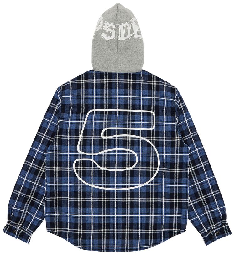 Buy Sp5der Hooded Zip Flannel Shirt Jacket 'Blue Plaid' - S01FW24BLU | GOAT