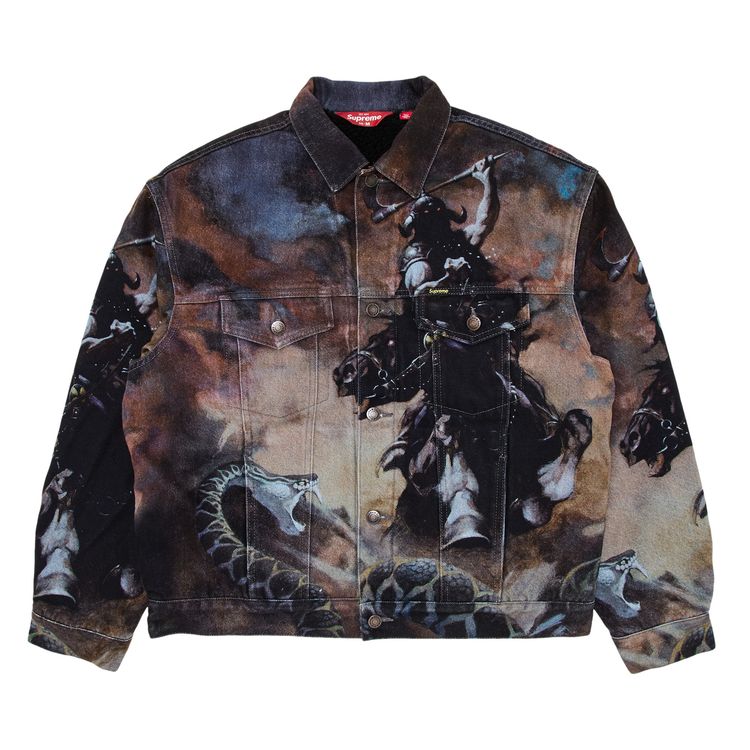 Buy Supreme x Frank Frazetta Faux Shearling Lined Trucker Jacket ...