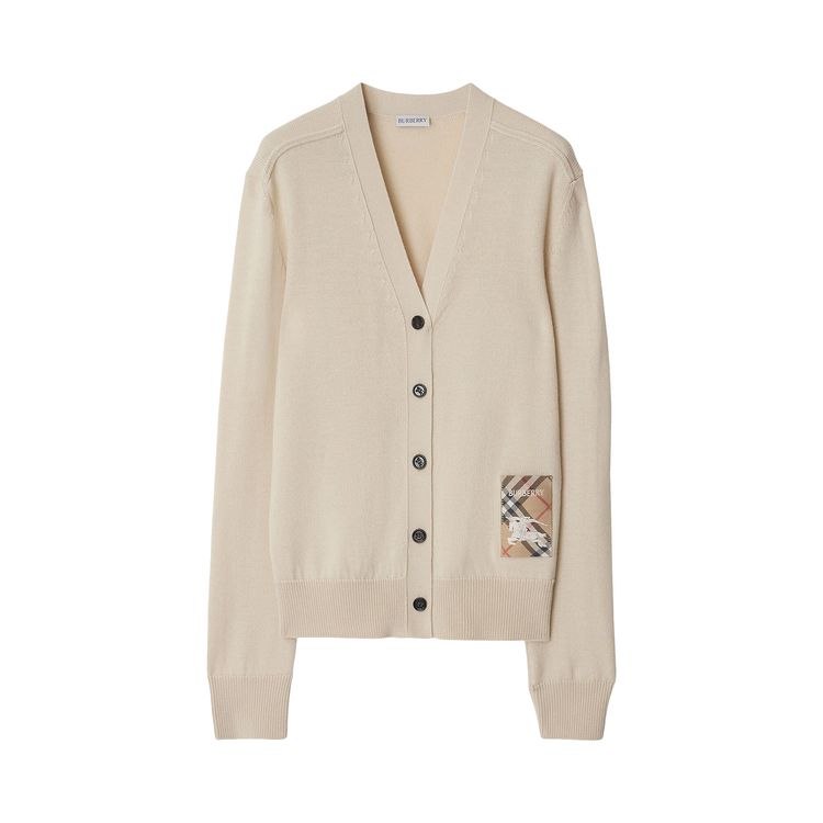 Buy Burberry Check Label Wool Cardigan 'Nutmeg' - 8102690 | GOAT