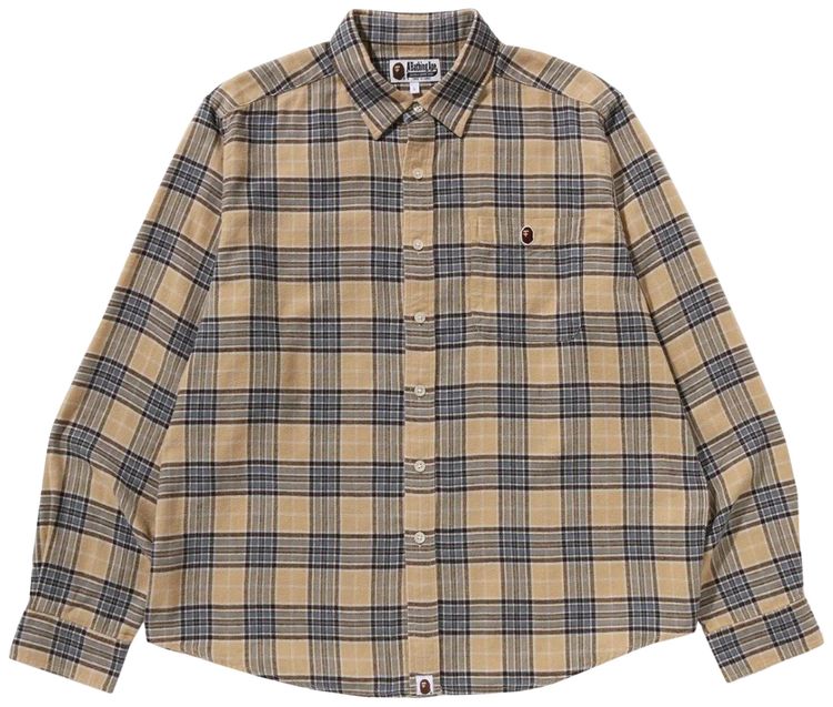 Buy BAPE One Point Flannel Check Relaxed Fit Shirt 'Beige' - 1K70 131 ...
