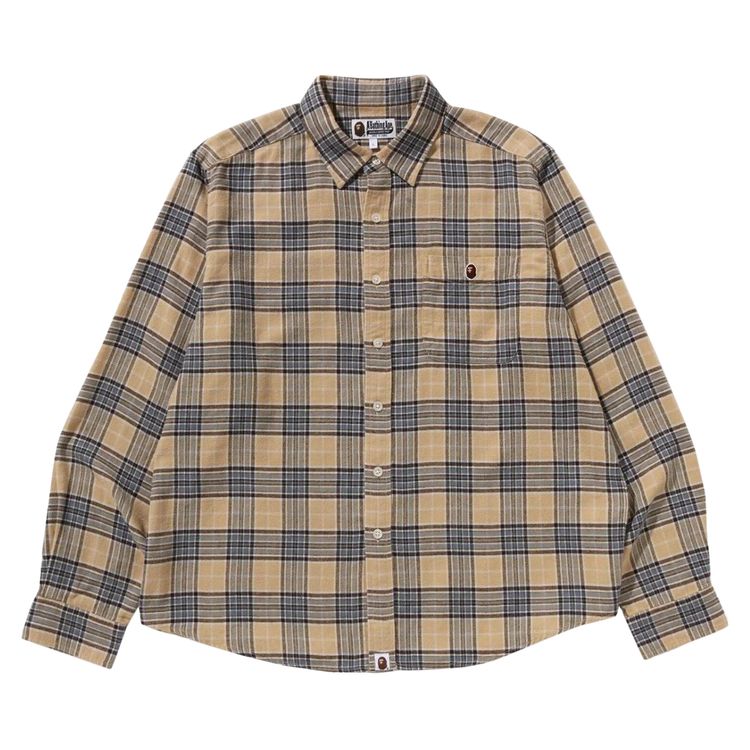Buy BAPE One Point Flannel Check Relaxed Fit Shirt 'Beige' - 1K70 131 ...