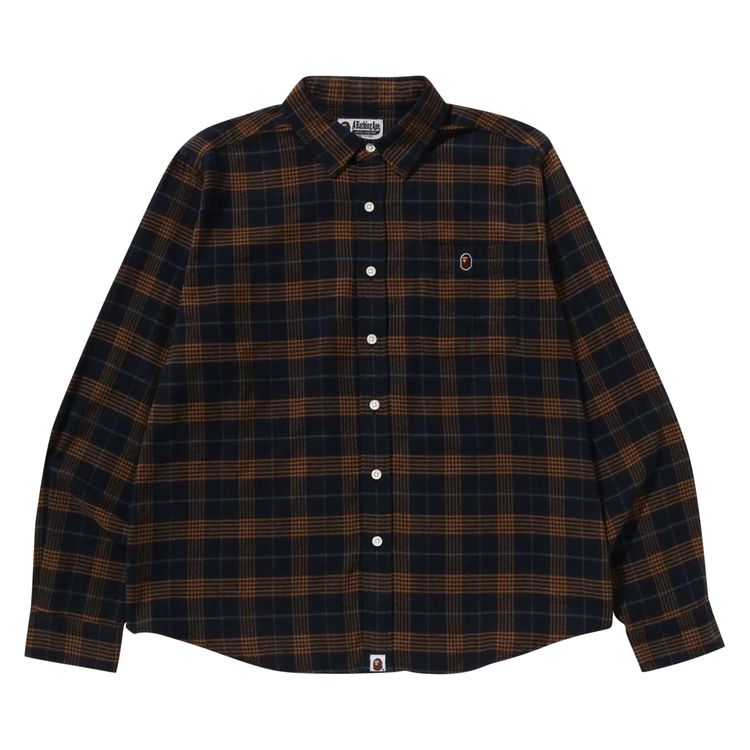 Buy BAPE One Point Flannel Check Relaxed Fit Shirt 'Navy' - 1K70 131 ...
