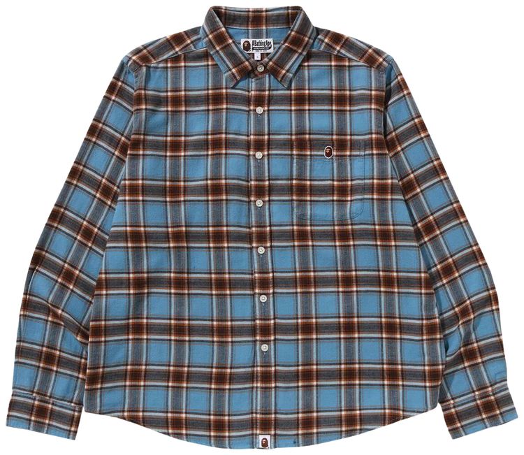 Buy BAPE One Point Flannel Check Relaxed Fit Shirt 'Sax' - 1K70 131 003 ...
