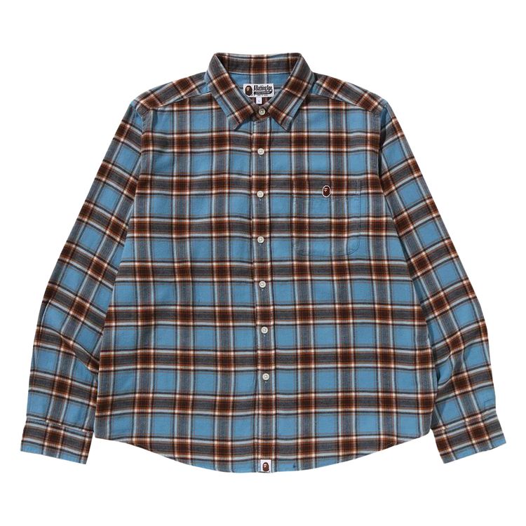Buy BAPE One Point Flannel Check Relaxed Fit Shirt 'Sax' - 1K70 131 003 ...