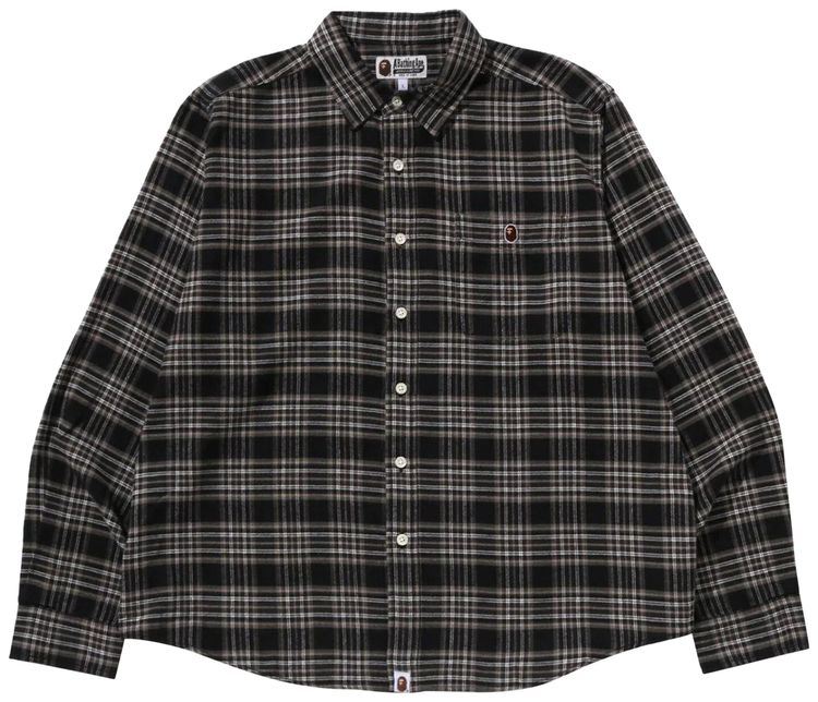 Buy BAPE One Point Flannel Check Relaxed Fit Shirt 'Black' - 1K70 131 ...