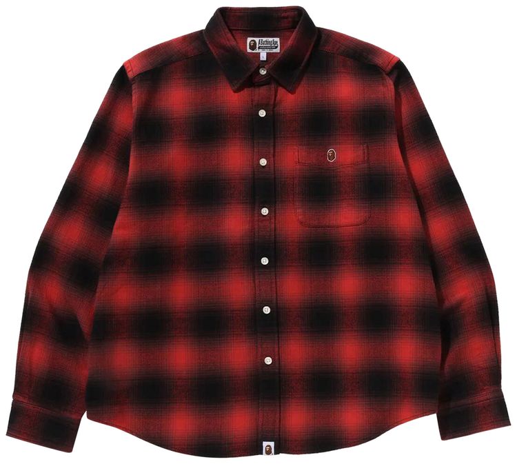 Buy BAPE One Point Ombre Check Relaxed Fit Long-Sleeve Shirt 'Red ...