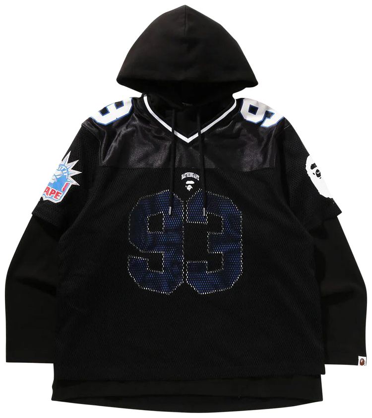 Buy BAPE Multi Logo Layered Sleeves Relaxed Fit Football Jersey 'Black ...