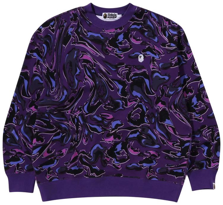Buy BAPE Marbling Camo Logo Relaxed Fit Crewneck Sweatshirt 'Purple ...