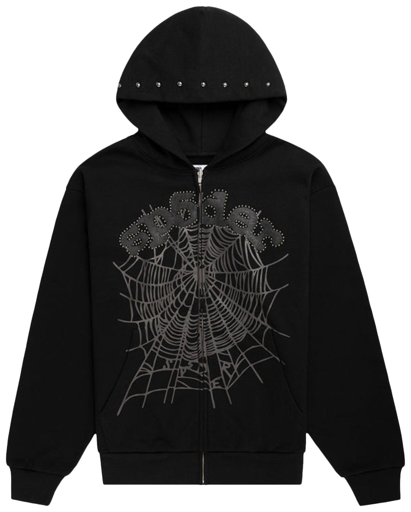 Buy Sp5der OG Web Studded Zip Hoodie 'Black' - SS27FW24BLK | GOAT