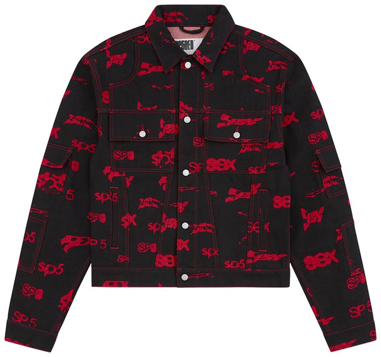 Buy Sp5der 5ex AOP Denim Trucker Jacket 'Black' - J15FW24BLK | GOAT