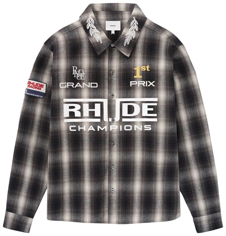Buy Rhude Racing Logo Printed Checked Shirt 'Black/Grey ...